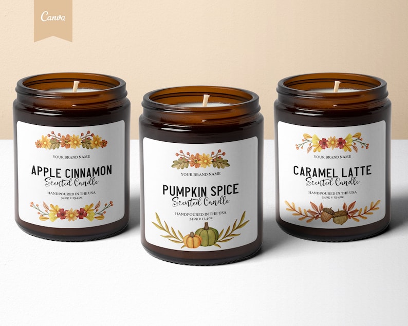 SEASONAL Editable Candle Label, Fall Candle Label Design, Harvest Label ...
