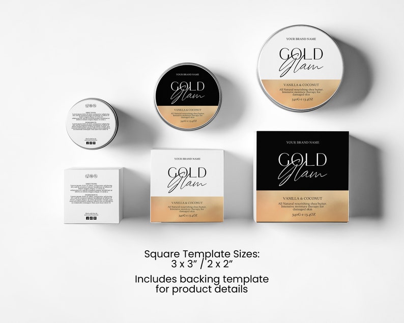 Editable Body Product Labels, Gold Look DIY Cosmetic Labels, Glitter ...