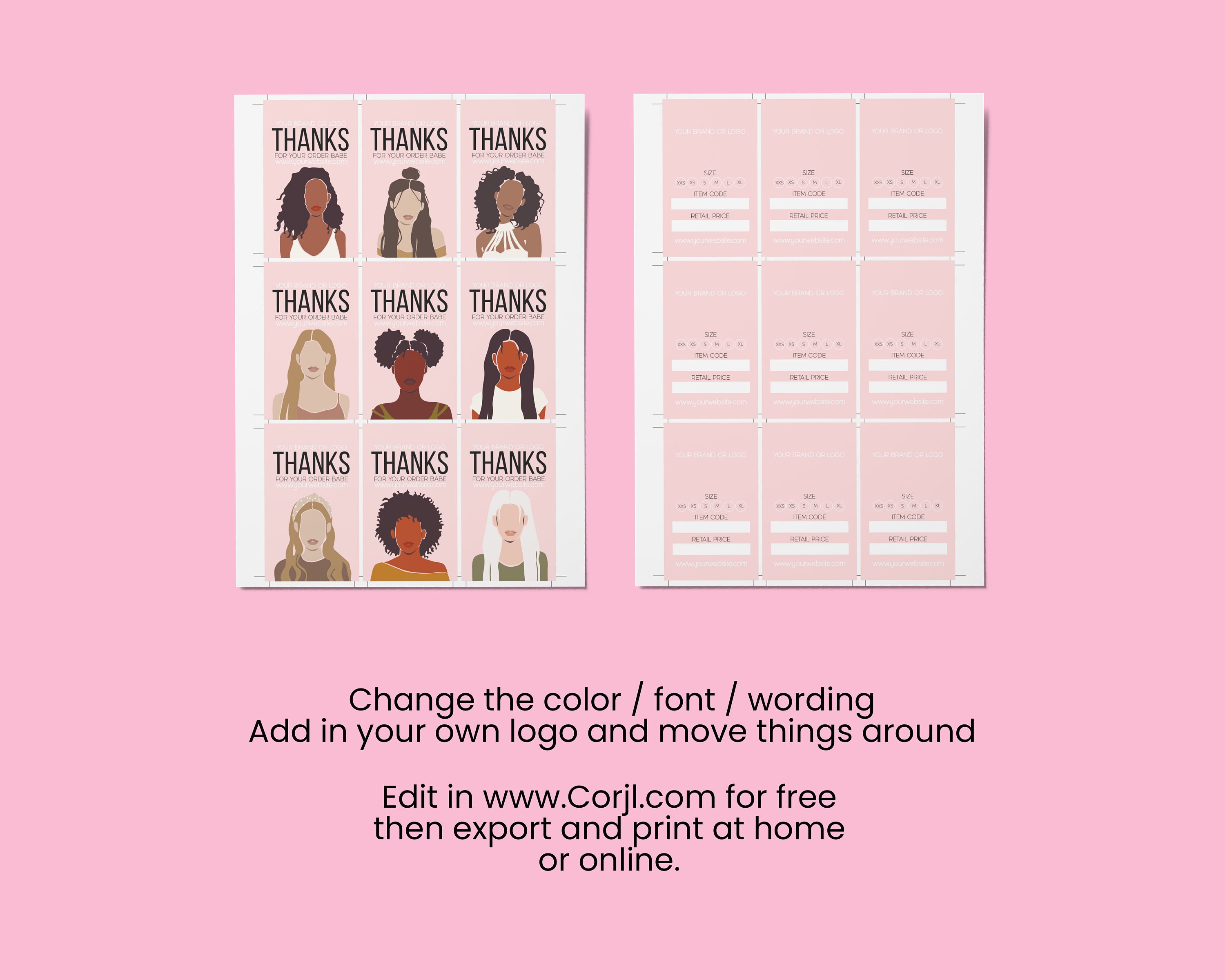 10 X Custom HANG TAGS, Small Business PINK Hang Tag, Boutique Clothing ...
