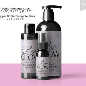 GLITTER Editable Body Product Labels CANVA, SILVER Diy Cosmetic Labels ...