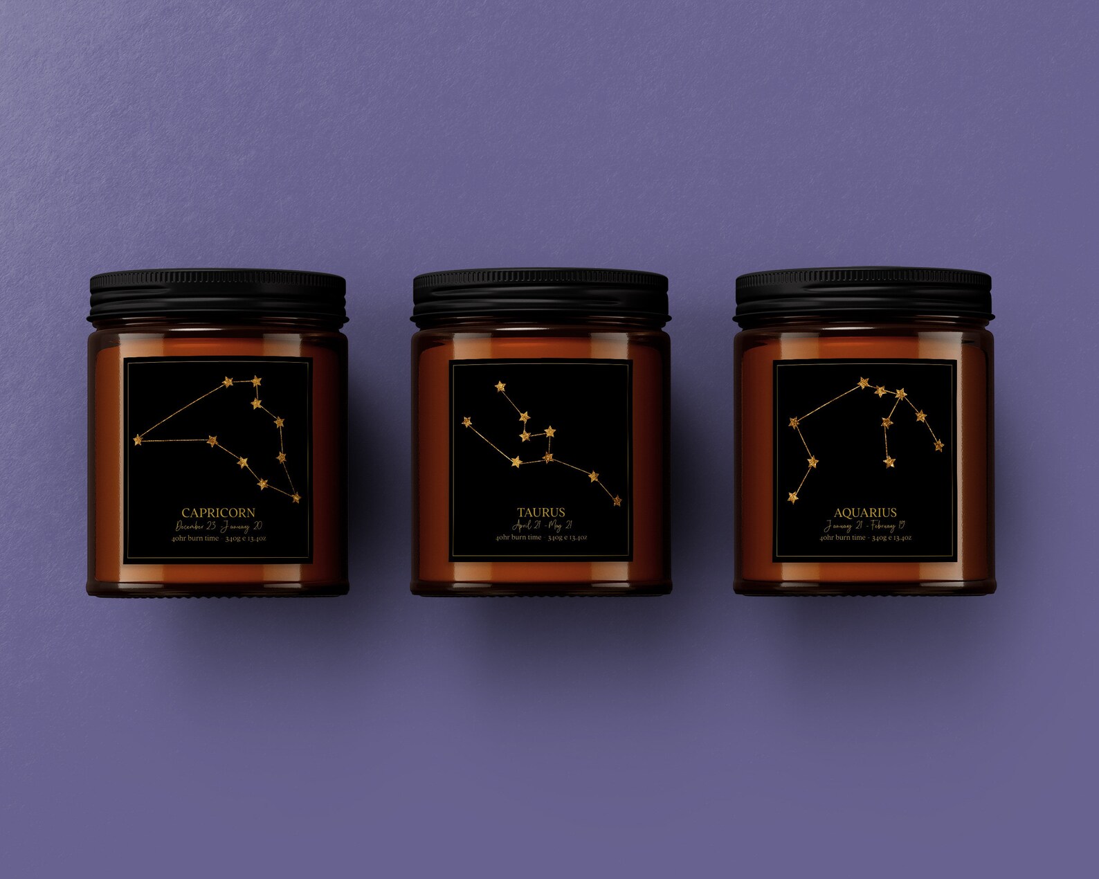 12 X ZODIAC Gold GLITTER Editable Zodiac Candle Label, CANVA Zodiac ...