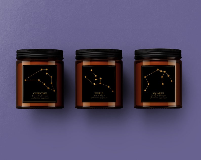 12 X ZODIAC Gold GLITTER Editable Zodiac Candle Label Zodiac - Etsy