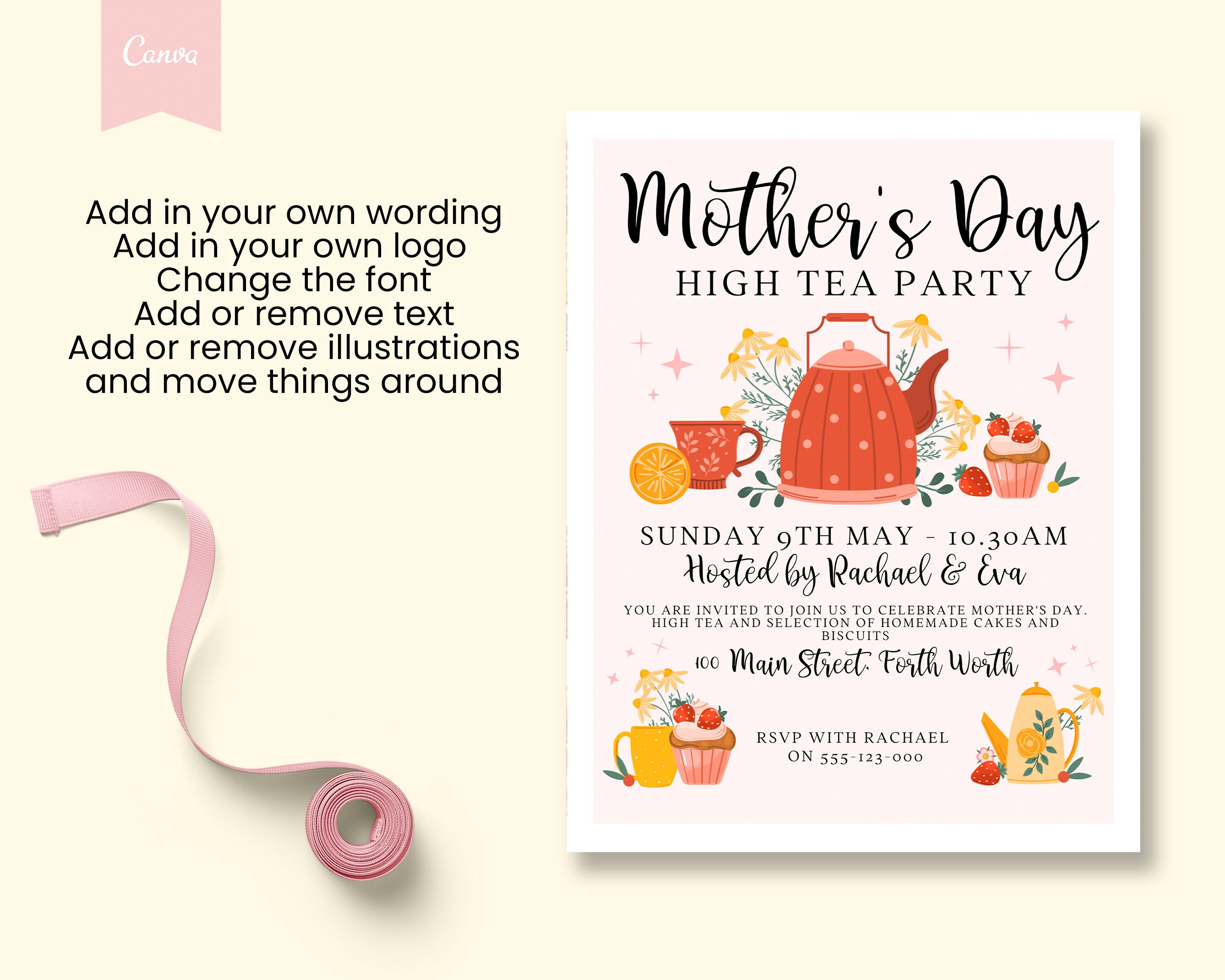 DIY Mothers Day Invitation, DIY High Tea Flyer, Tea Party Flyer ...