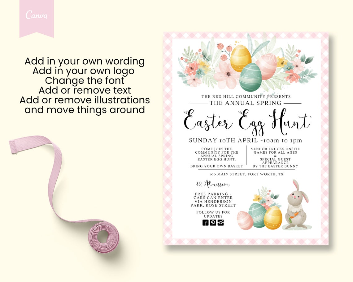 Editable EASTER Egg Hunt Flyer DIY Flyer Template Custom - Etsy
