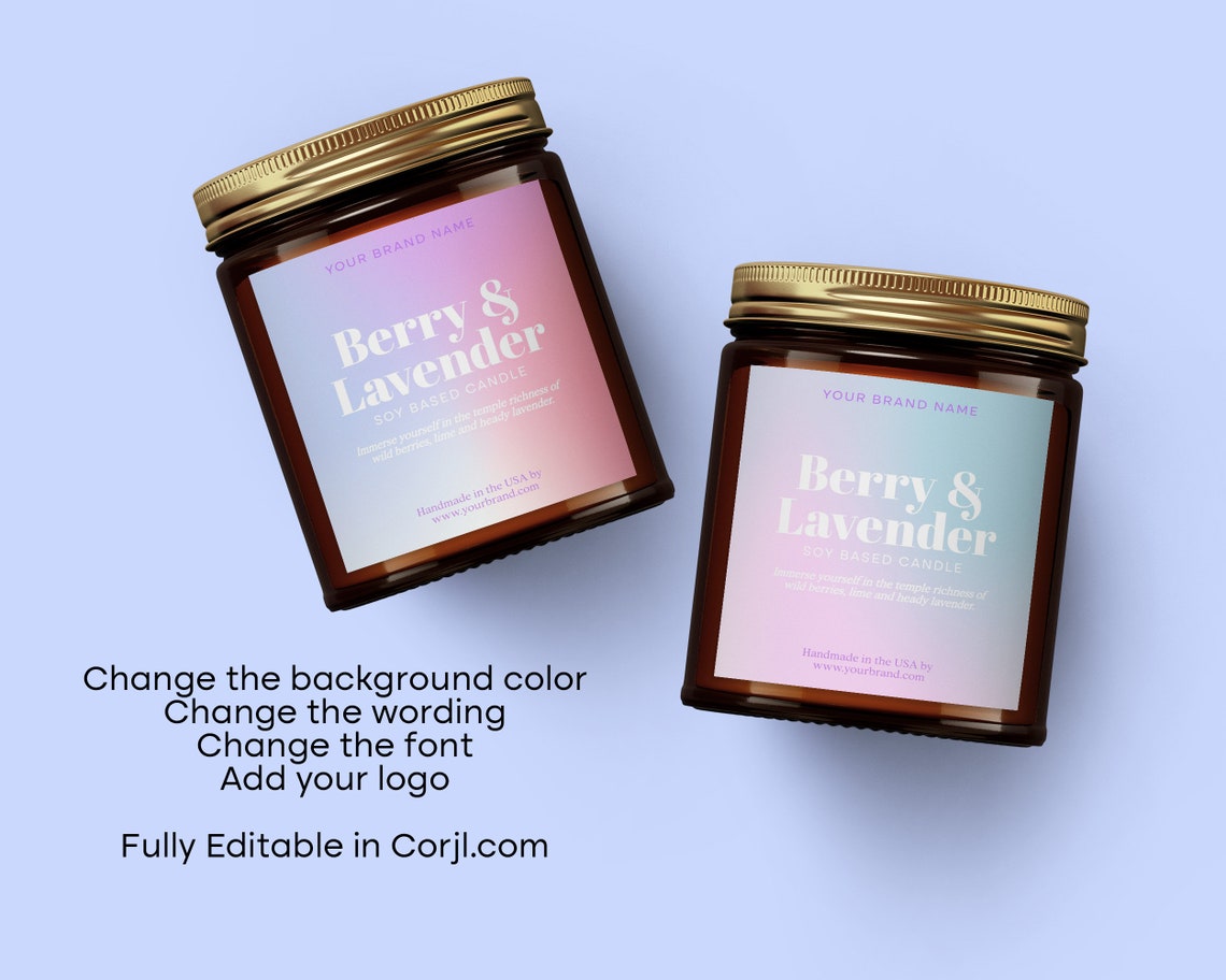 GRADIENT Editable Candle Label Candle Label Design Candle - Etsy