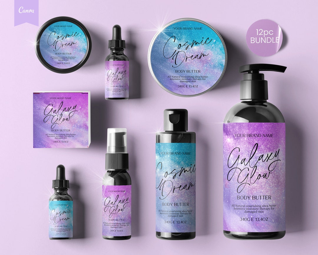 GRADIENT Editable Cosmetic Labels, GLITTER Product Labels, Diy Cosmetic ...