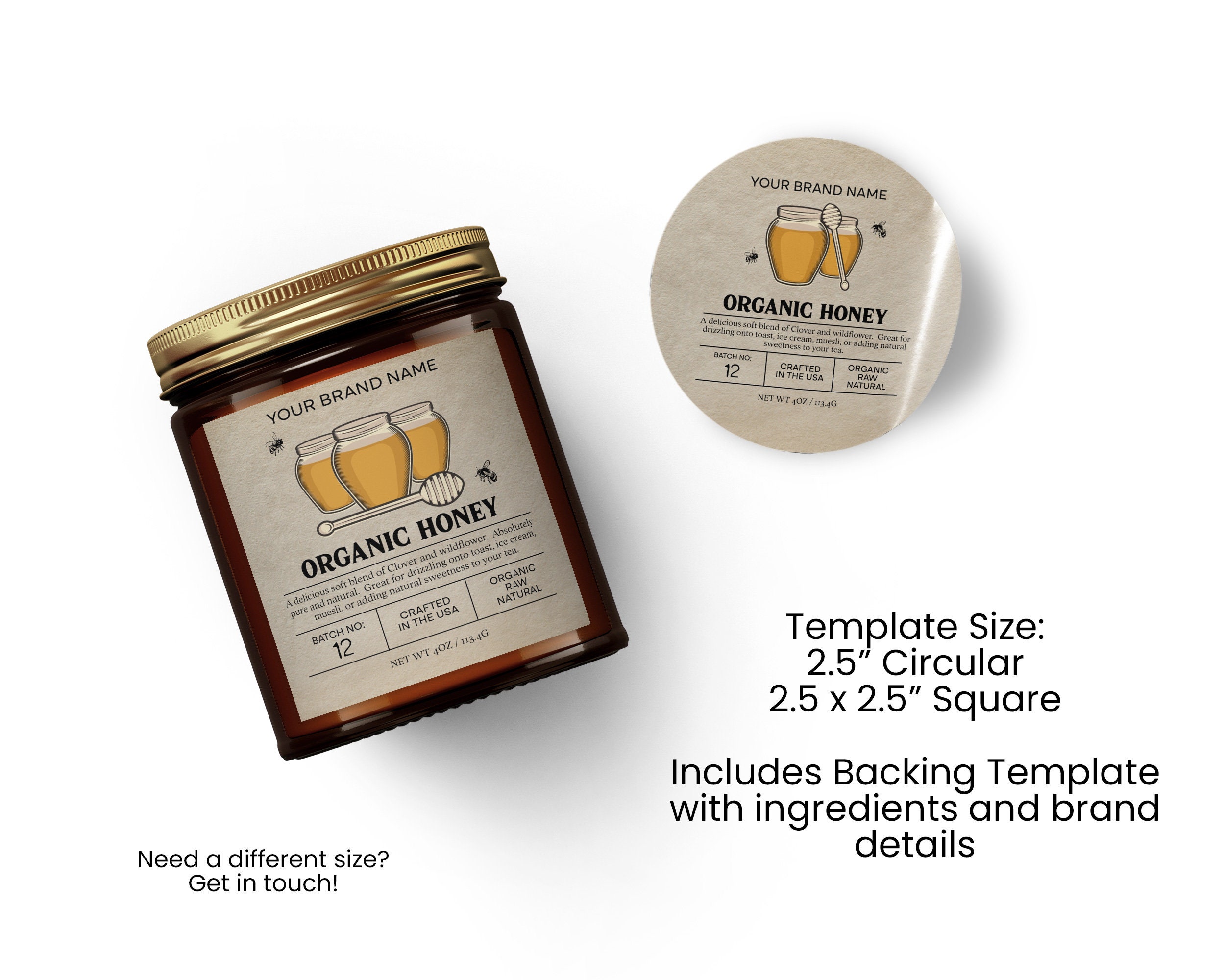 Editable HONEY Label, Round Jam Label, Honey Label Printable, Homemade ...