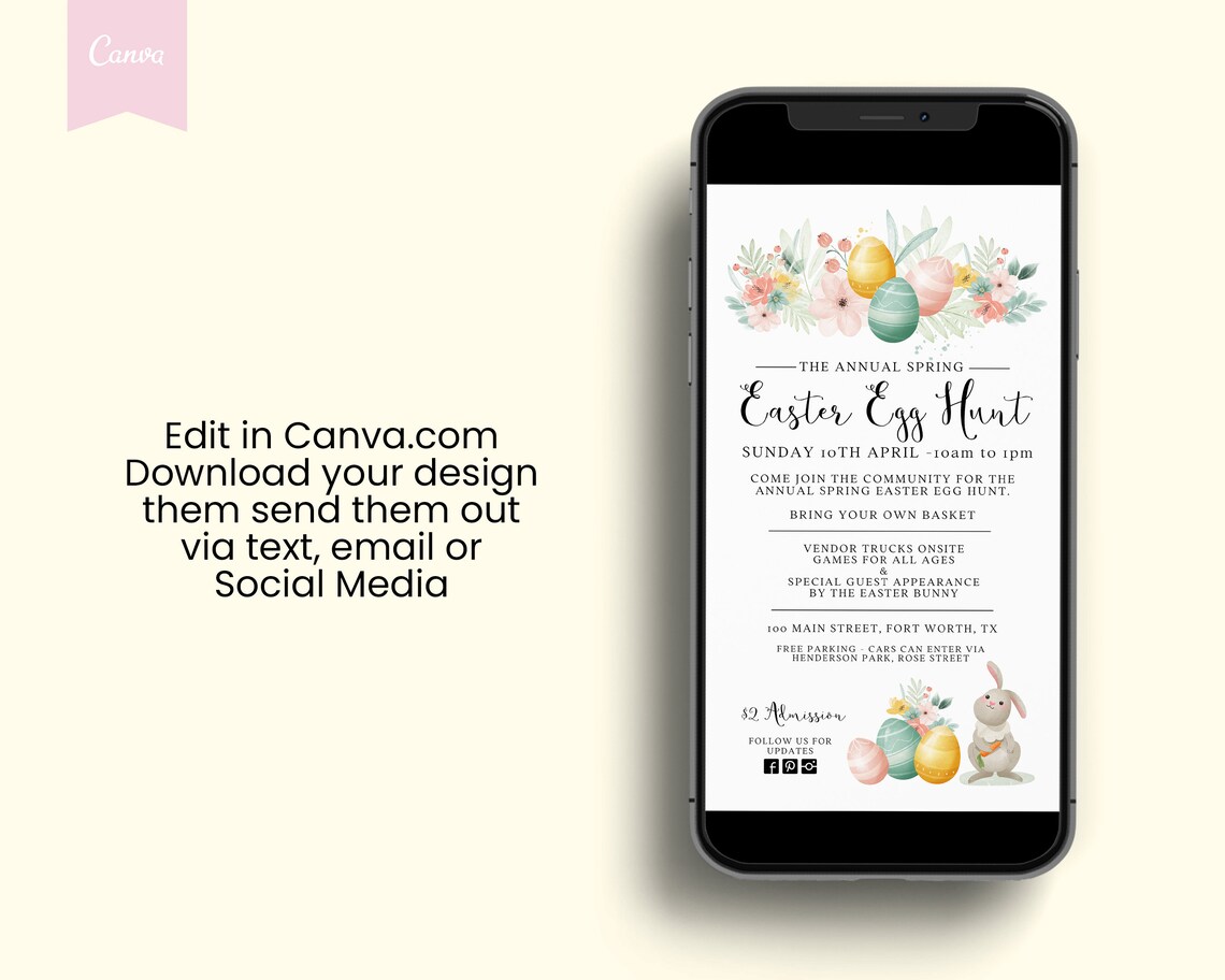 Editable EASTER Egg Hunt Flyer, DIY Flyer Template, Custom Invitation ...