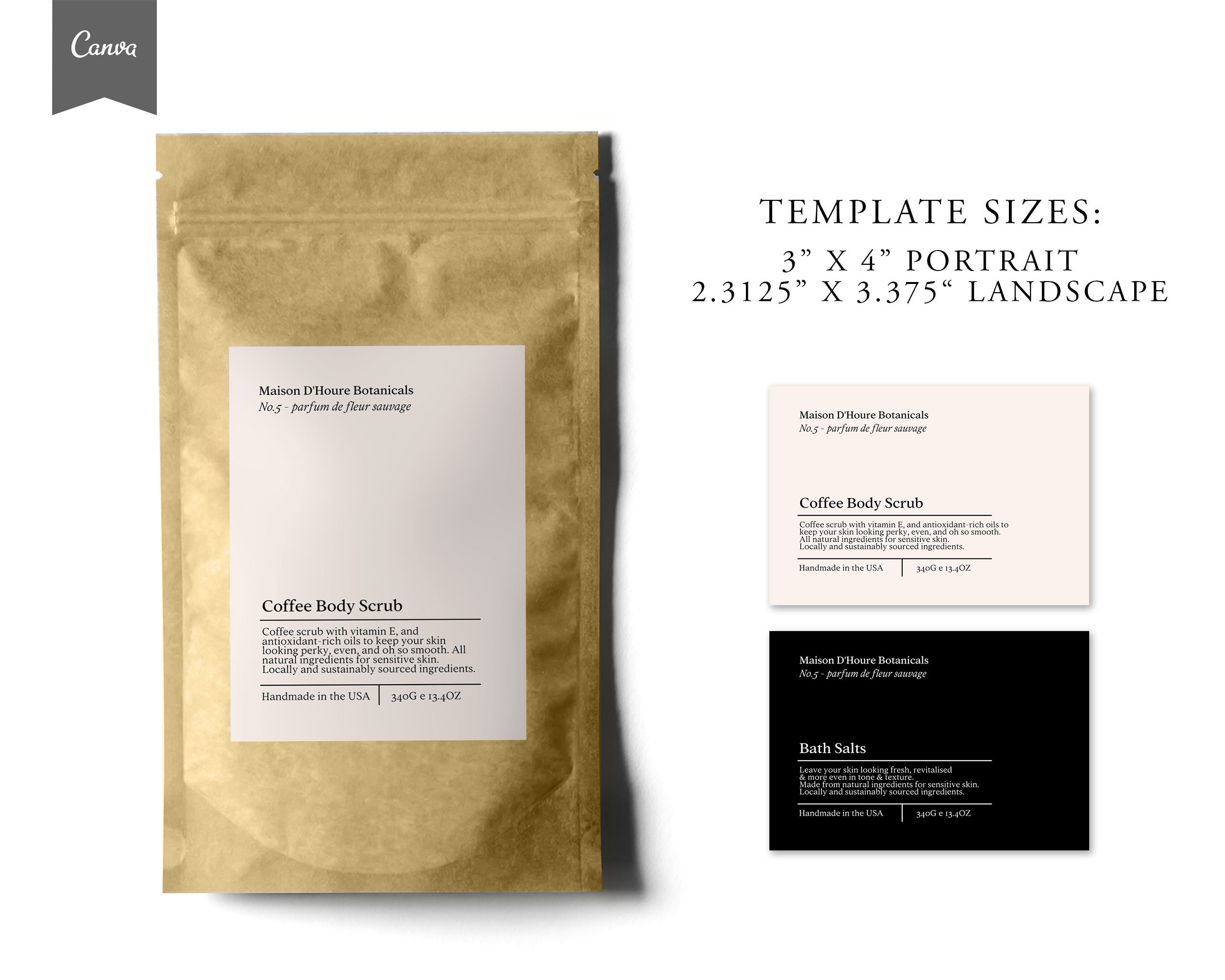 MINIMAL Editable Pouch Label Template, Custom Product Label, BATH Salt ...