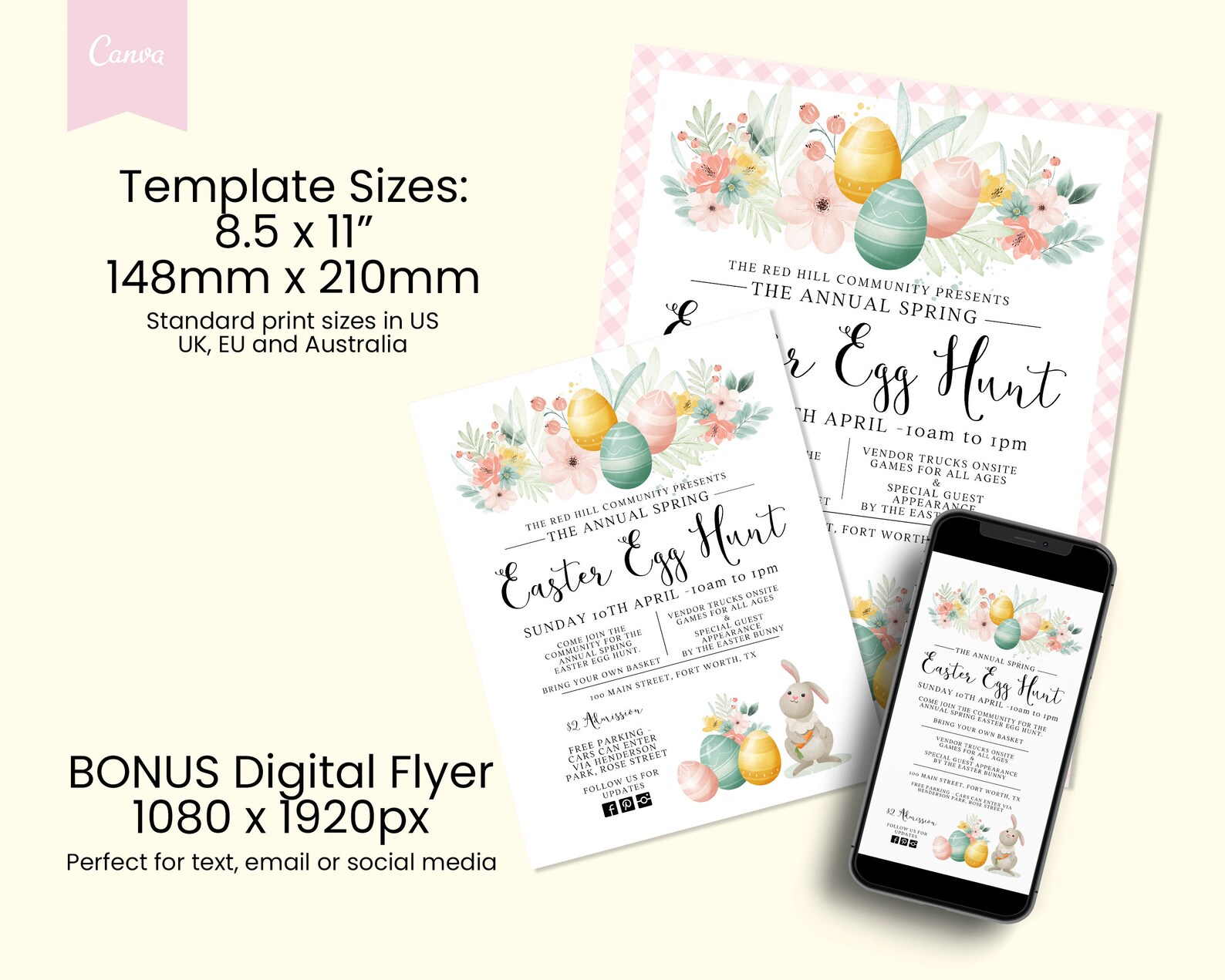 Editable EASTER Egg Hunt Flyer, DIY Flyer Template, Custom Invitation ...