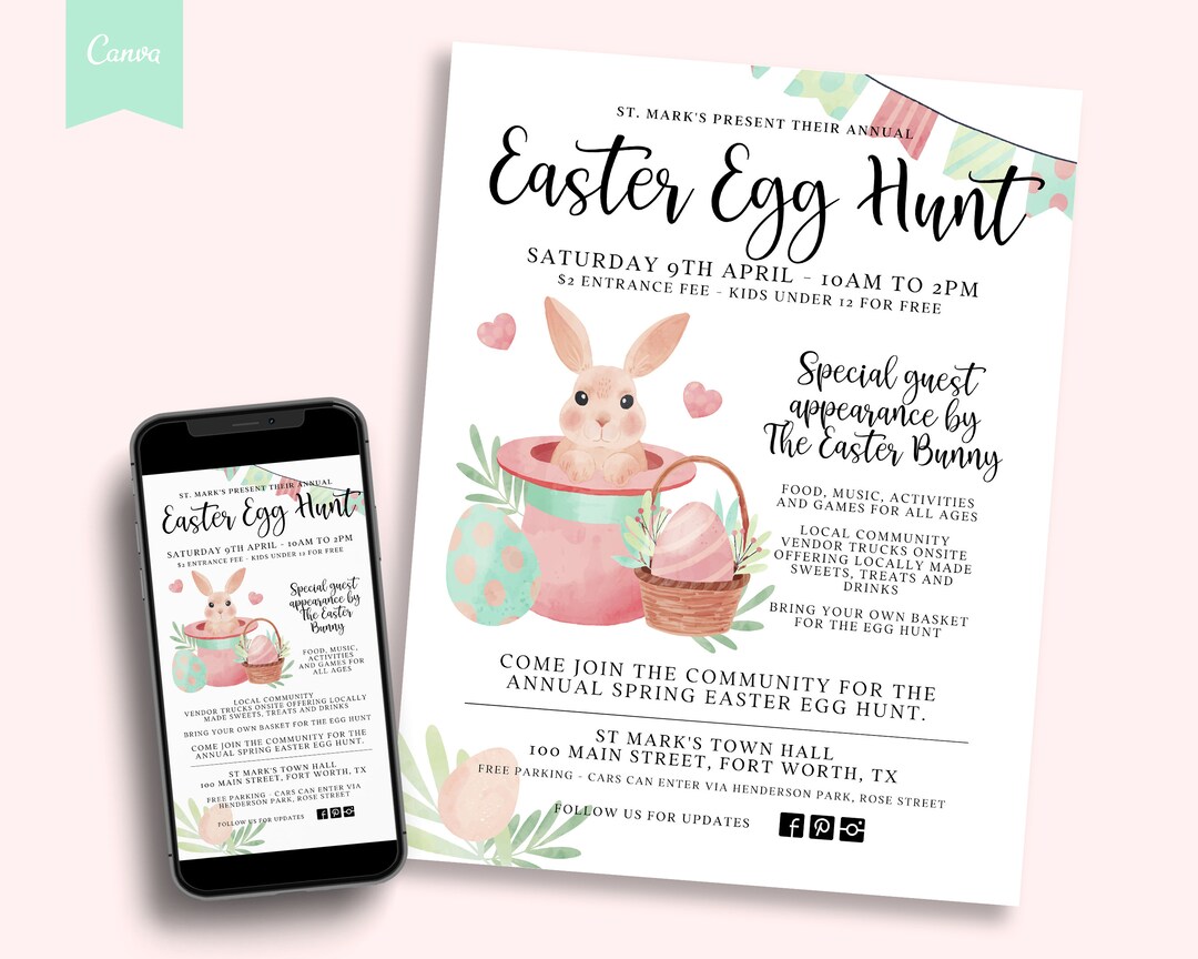 Editable EASTER Egg Hunt Flyer, DIY Flyer Template, Custom Invitation ...