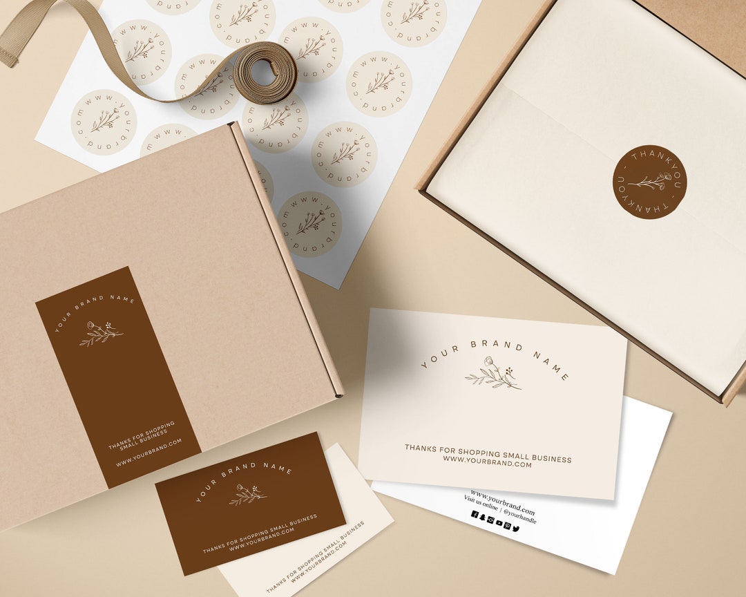 NEUTRAL Floral Branded Packaging Templates, MINIMAL Editable Box Seal ...