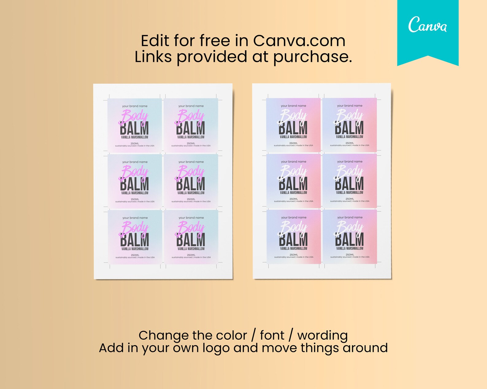 GRADIENT Editable Cosmetic Labels Editable Body Product - Etsy