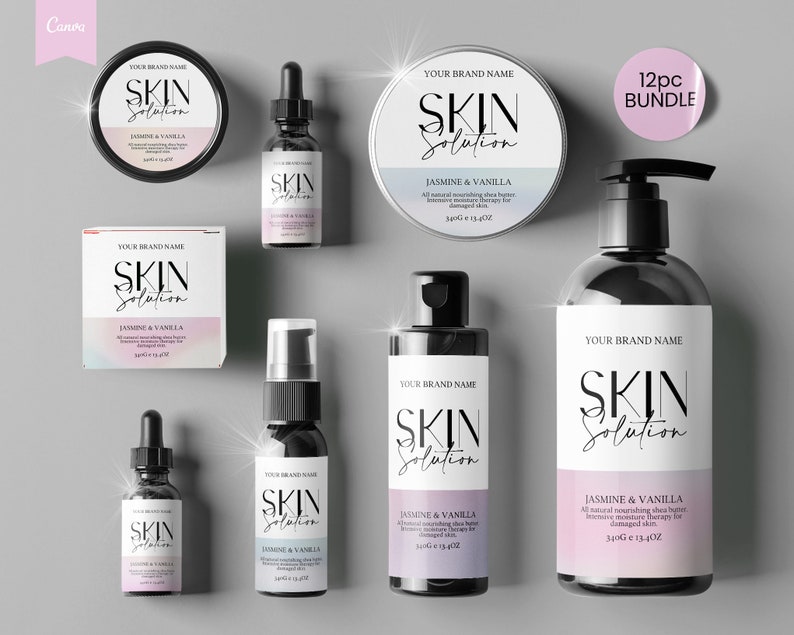 Modern GRADIENT Cosmetic Labels, Editable Body Product Labels, DIY ...