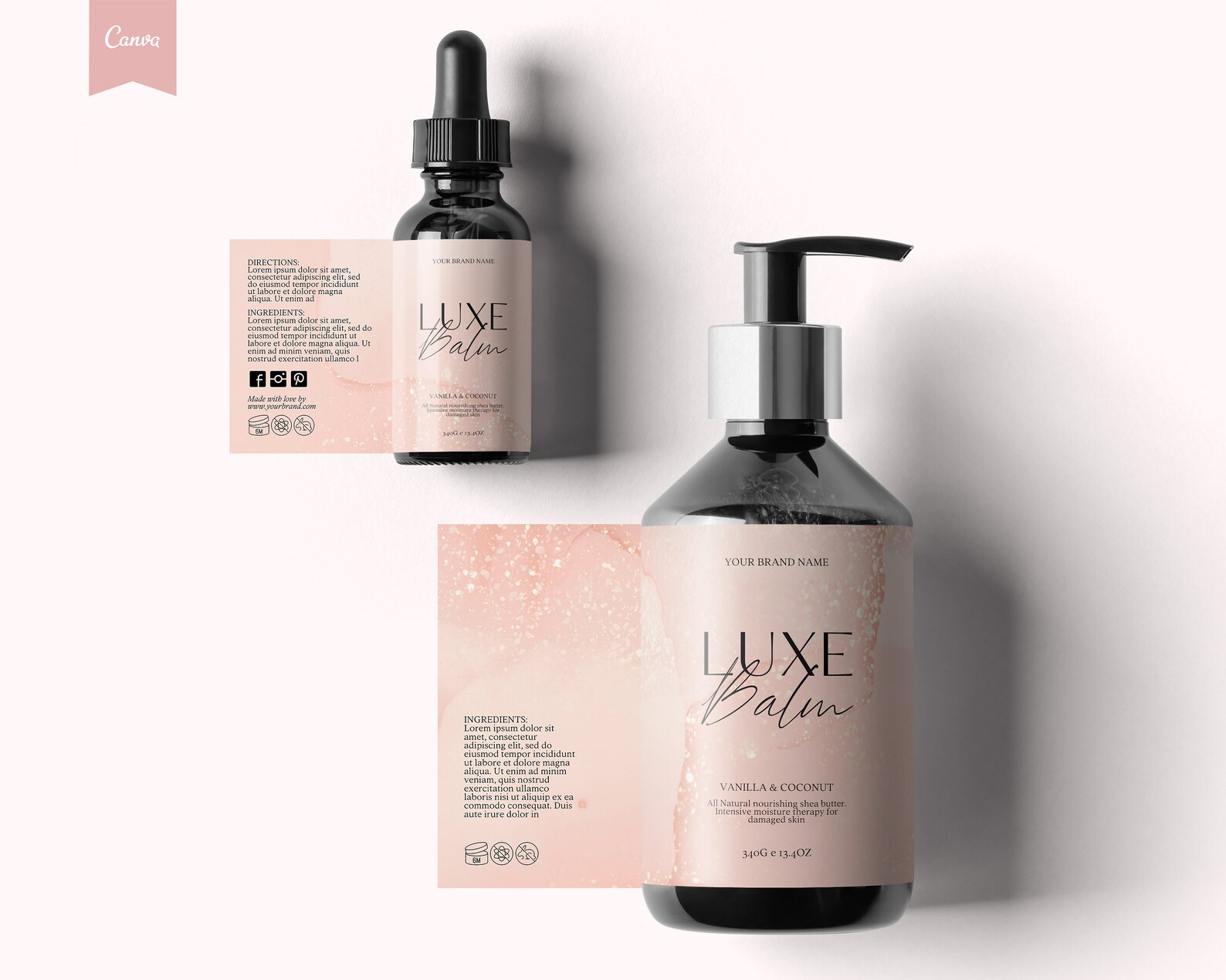 Editable PINK Cosmetic Bottle Label Marble Template Diy - Etsy