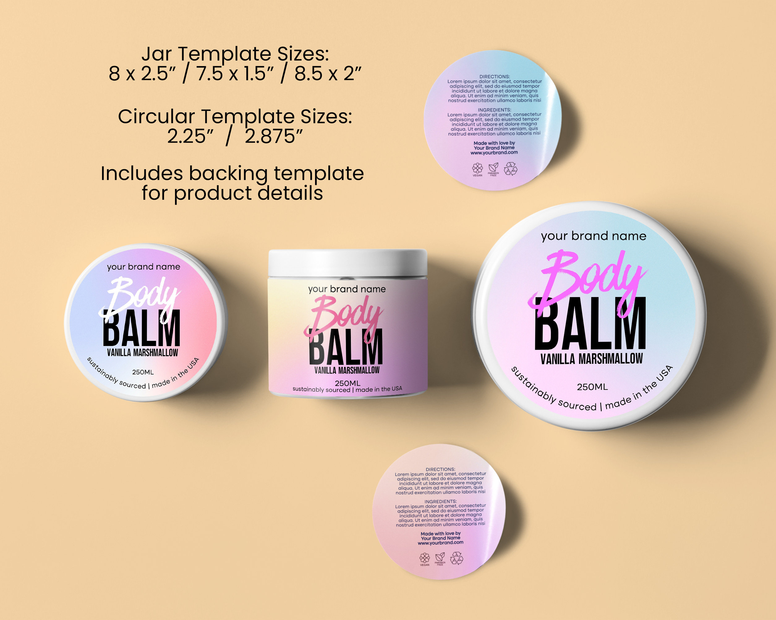 GRADIENT Editable Cosmetic Labels Editable Body Product | Etsy