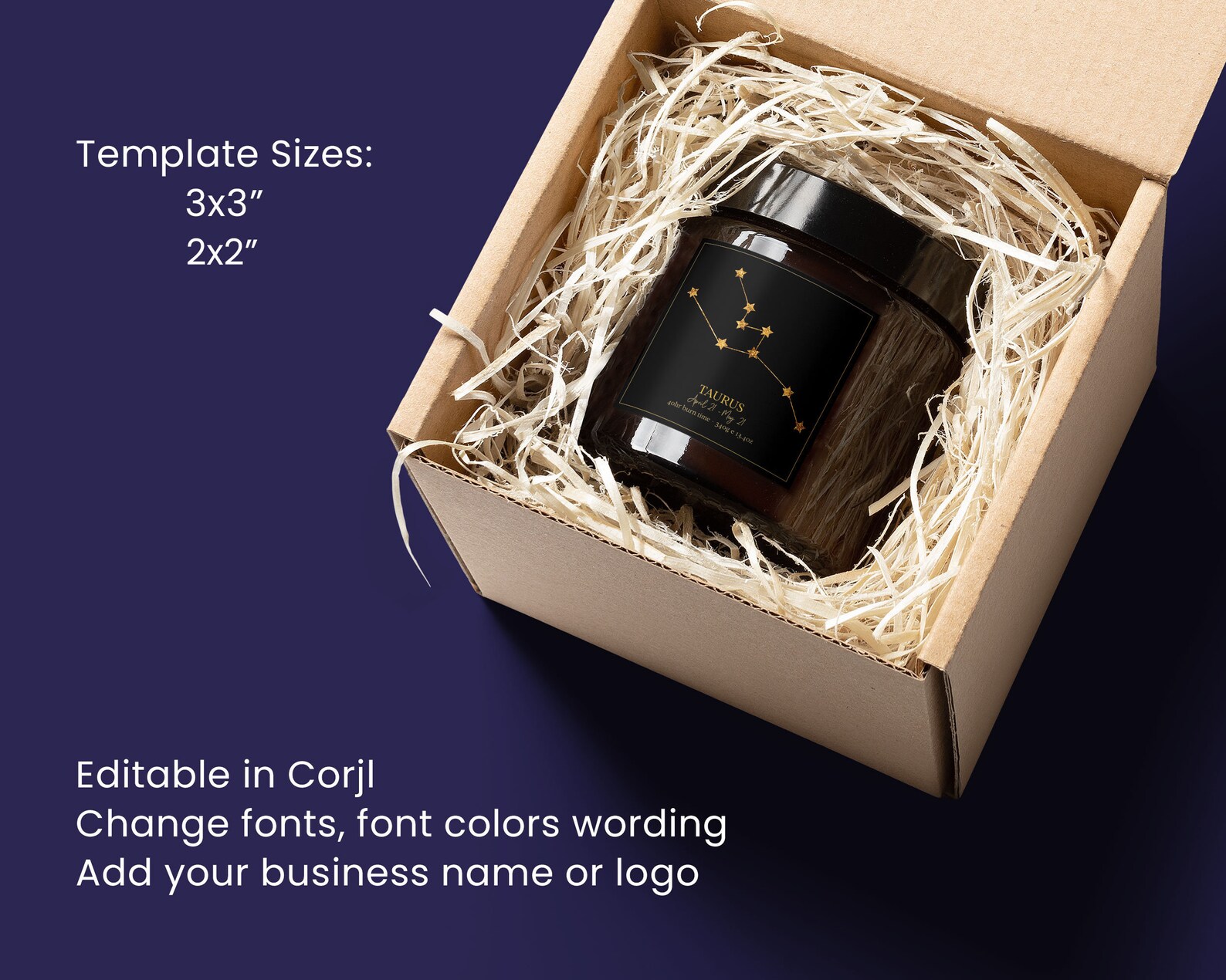 12 X ZODIAC Gold GLITTER Editable Zodiac Candle Label, CANVA Zodiac ...