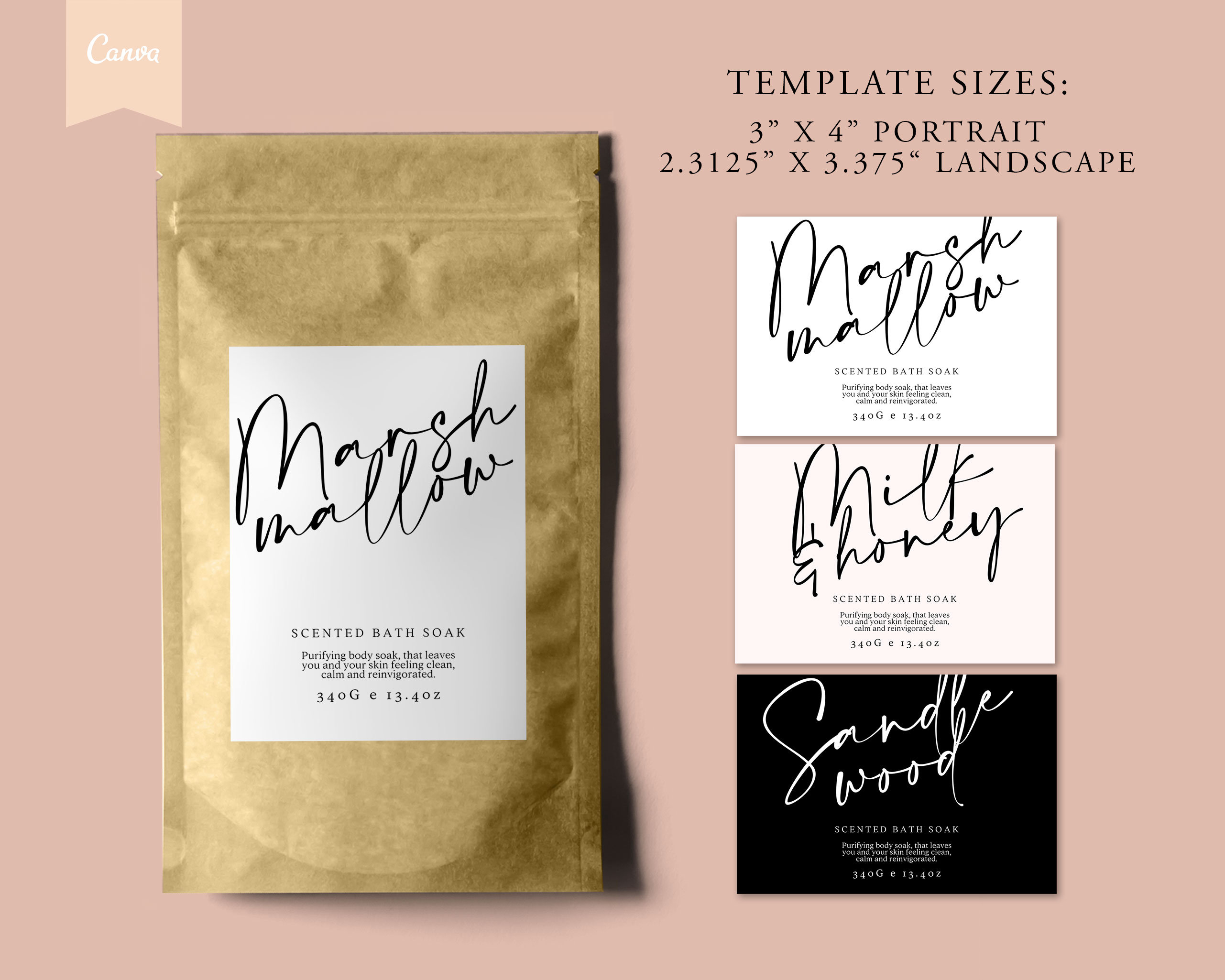 MINIMAL Editable Pouch Label Template, Custom Product Label, BATH Salt ...