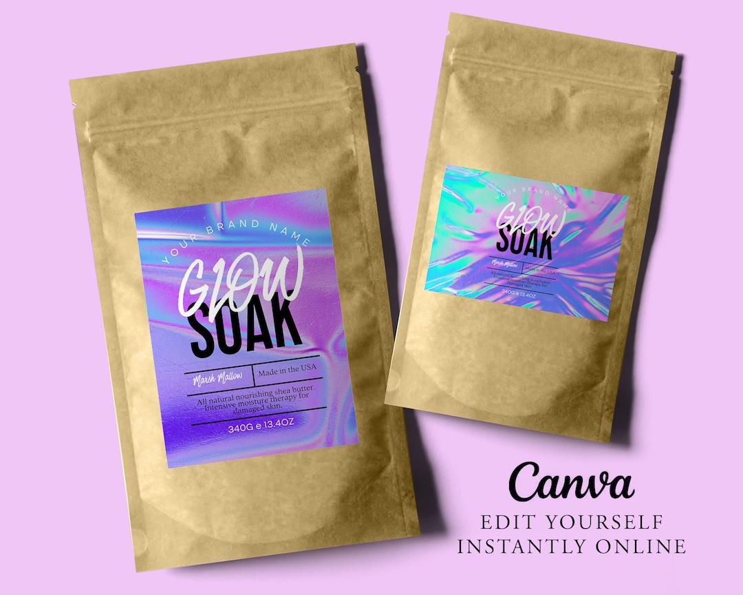 HOLOGRAM Editable Pouch Label Template, Colored Custom Product Label ...