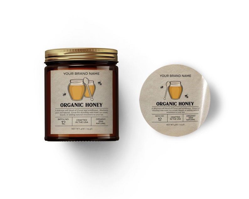 Editable HONEY Label Round Jam Label Honey Label Printable | Etsy