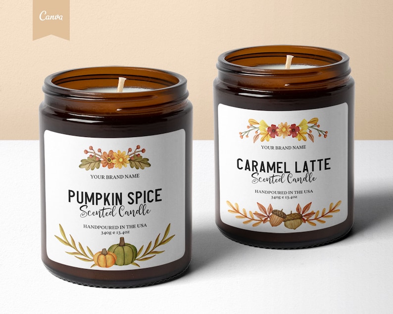 SEASONAL Editable Candle Label, Fall Candle Label Design, Harvest Label ...