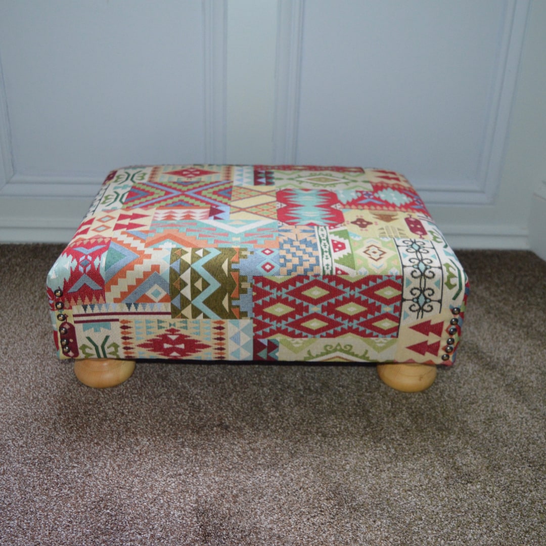 Foot Stool Upholstered in a Bold Print. Small Foot Rest. Sits on Four ...