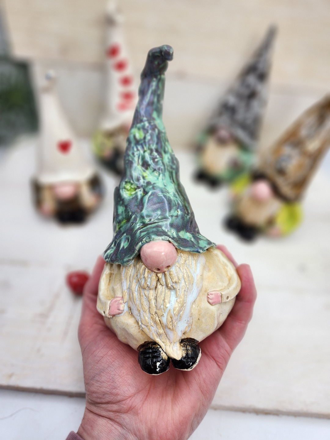 Teal Handmade Ceramic Garden Gnome Ring Holder Unique Pottery Fairy ...