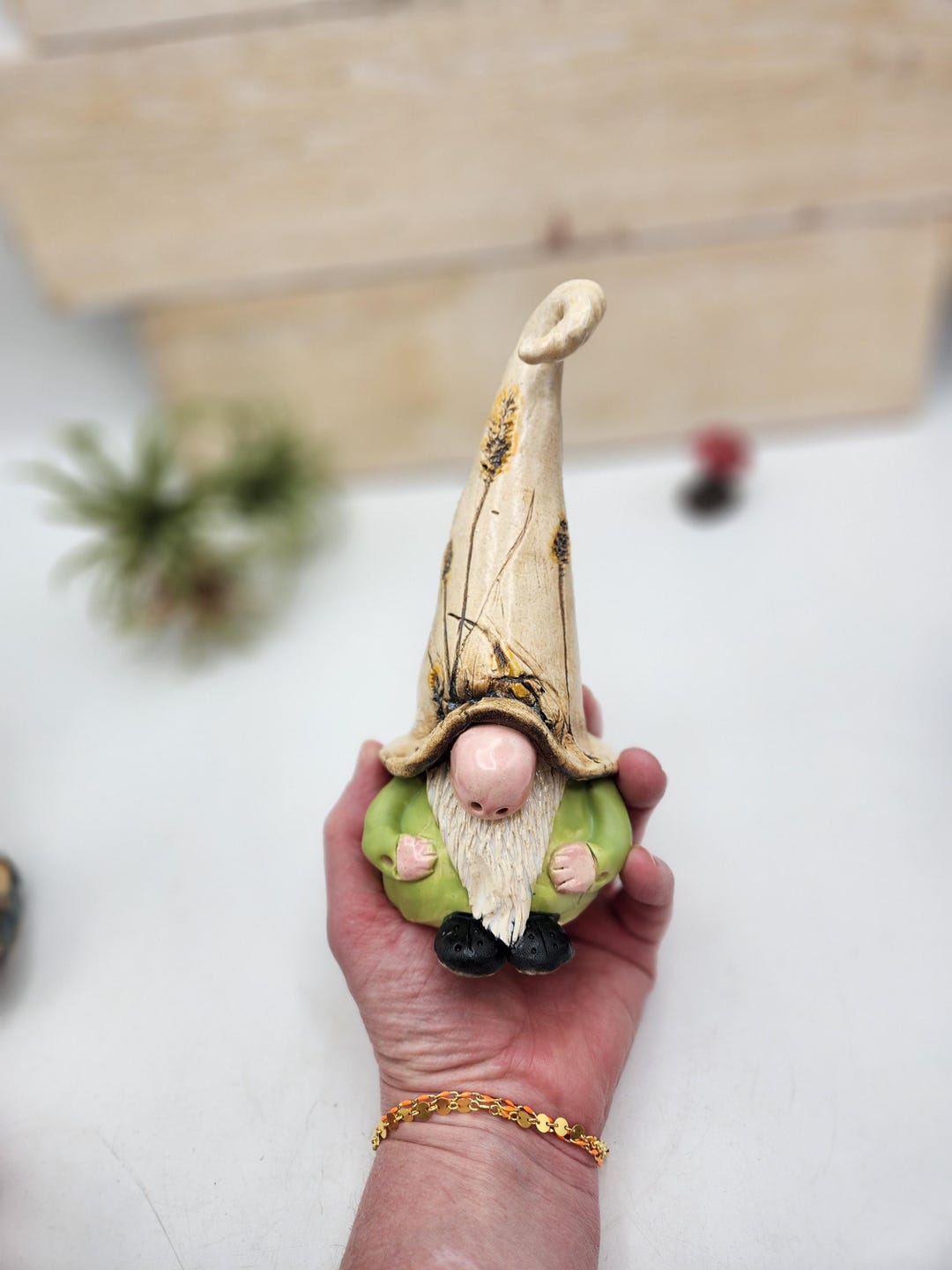 Gnome Handmade Ceramic Garden Gnome Ring Holder Unique Pottery Fairy ...