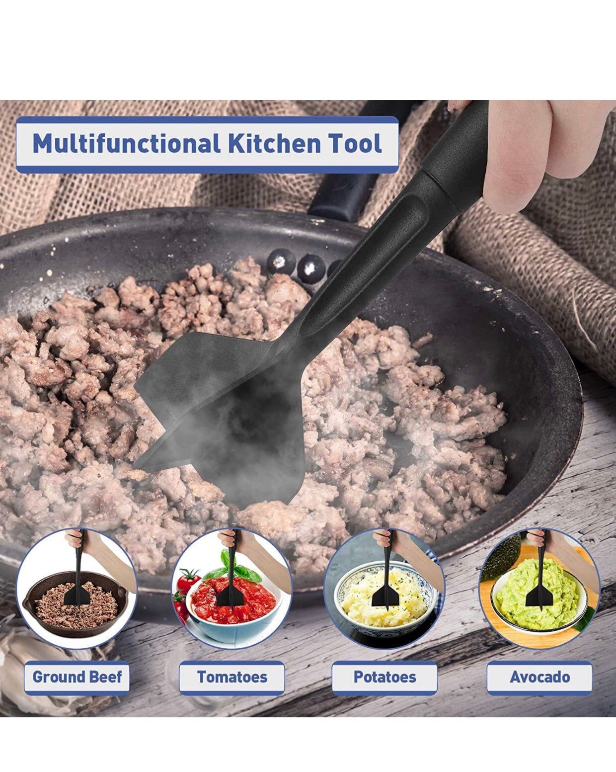 Meat Chopper, Hamburger Chopper, Premium Heat Nylon Resistant Meat ...