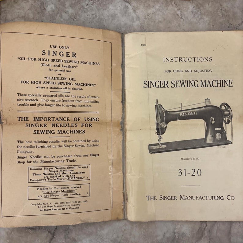 Singer 31-20 Industrial Sewing Machine Instruction Manual – Vintage ...