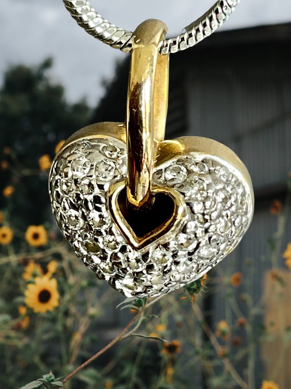 14K Gold Puffy Diamond Heart Pendant | Etsy