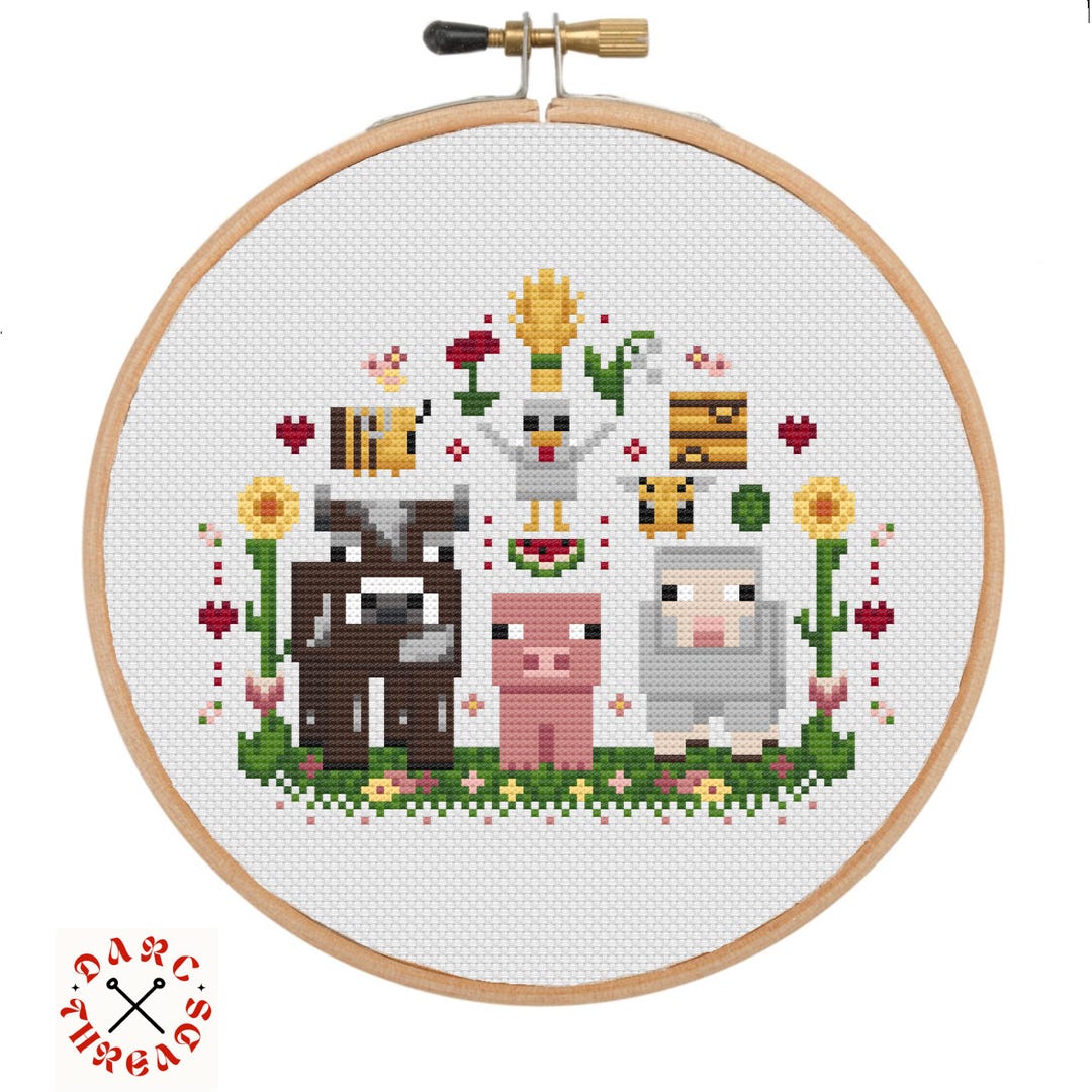 Farm Animals, Cute, Whimsical, Mine Craft Cross Stitch Pdf Pattern - Etsy