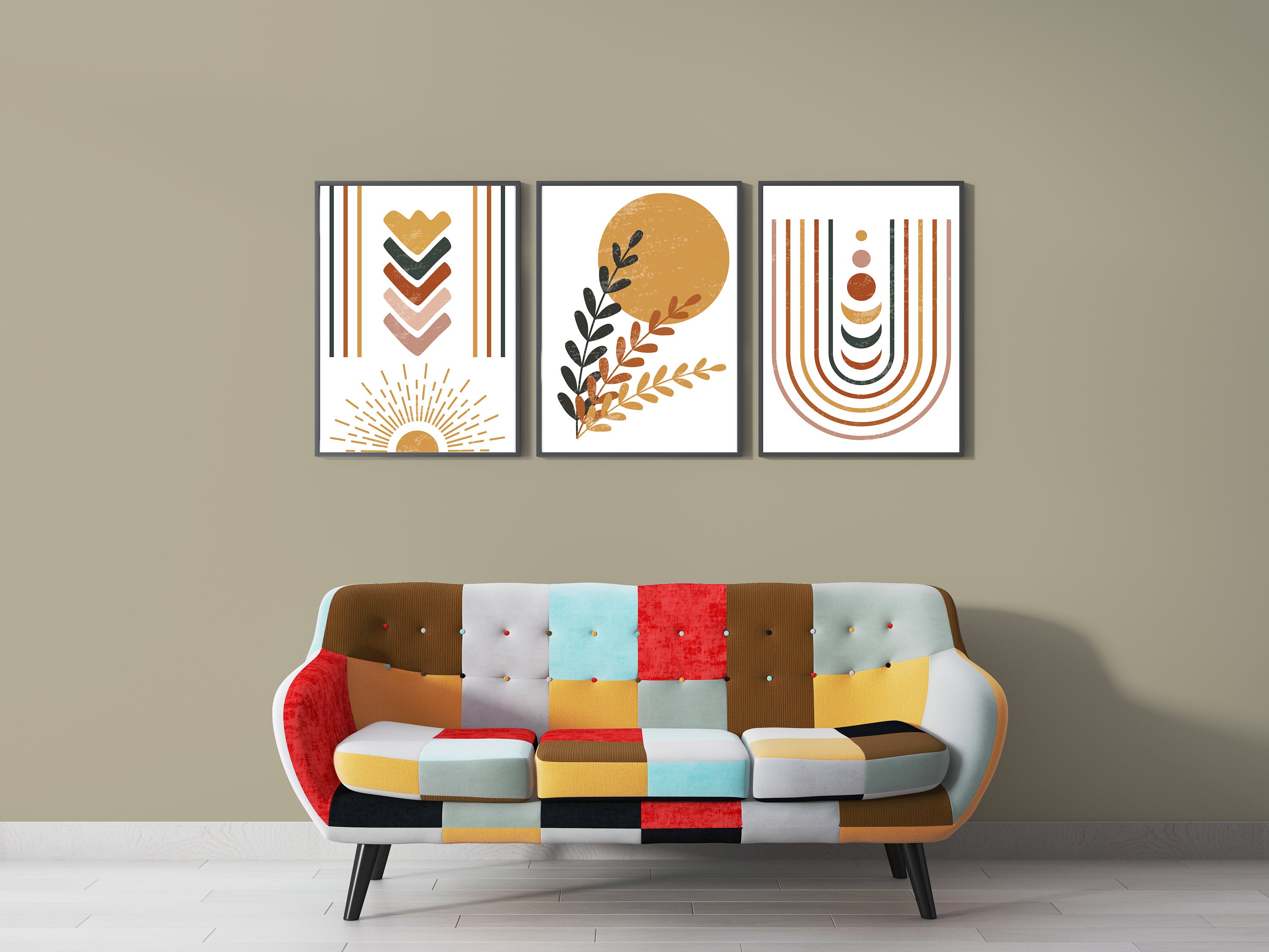 Boho Art Set Of 3 Prints Bohemian Abstract Gallery Geometric Etsy