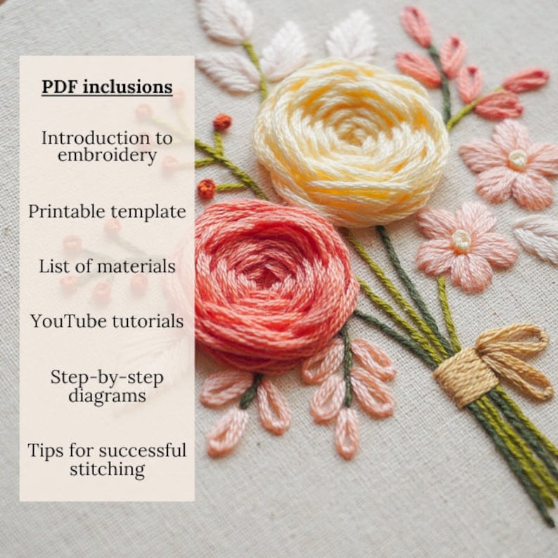 Rose Bouquet Embroidery Pattern Instant Digital Download PDF - Etsy