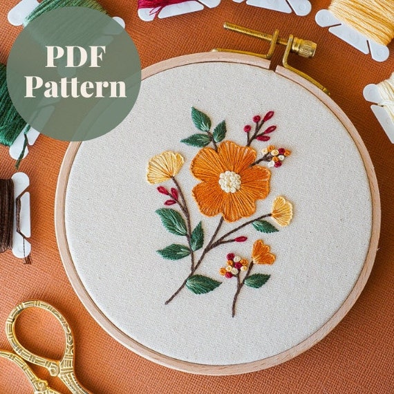 Autumn Anemone Floral Embroidery Pattern Floral Bouquet - Etsy