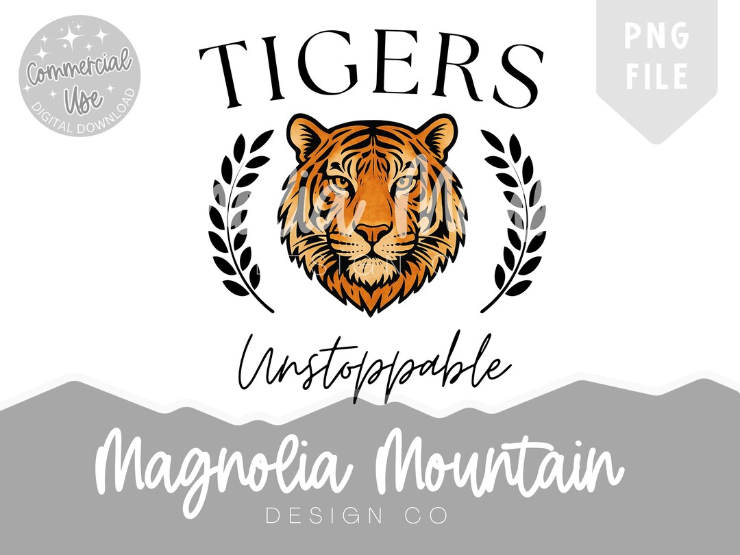 Unstoppable Tigers Mascot PNG – Preppy Tiger Head Graphic With Laurel ...