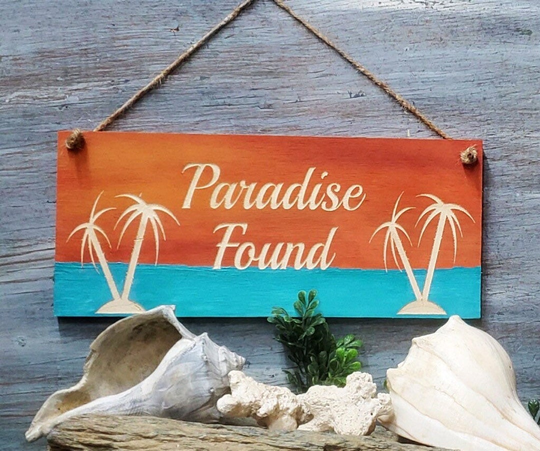Patio Sign | Paradise Sign Wood Carved Hanging Sign | Sunset Art ...