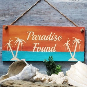 Patio Sign | Paradise Sign Wood Carved Hanging Sign | Sunset Art ...