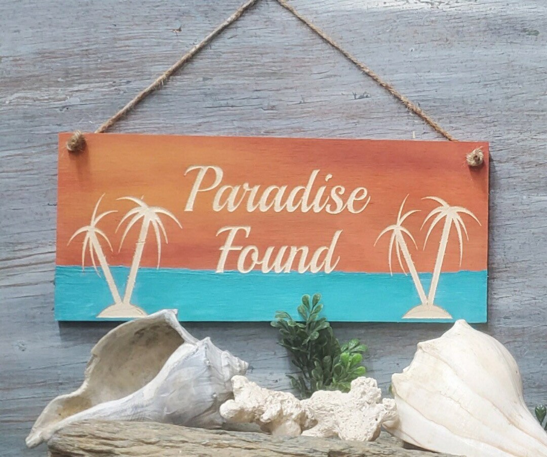 Patio Sign Paradise Sign Wood Carved Hanging Sign Sunset - Etsy