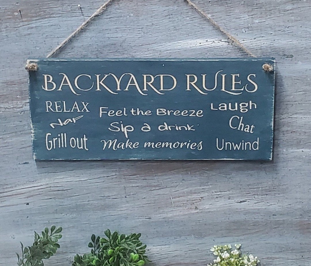 Backyard Rules Wood Carved Hanging Sign Outdoor Sign Deck - Etsy