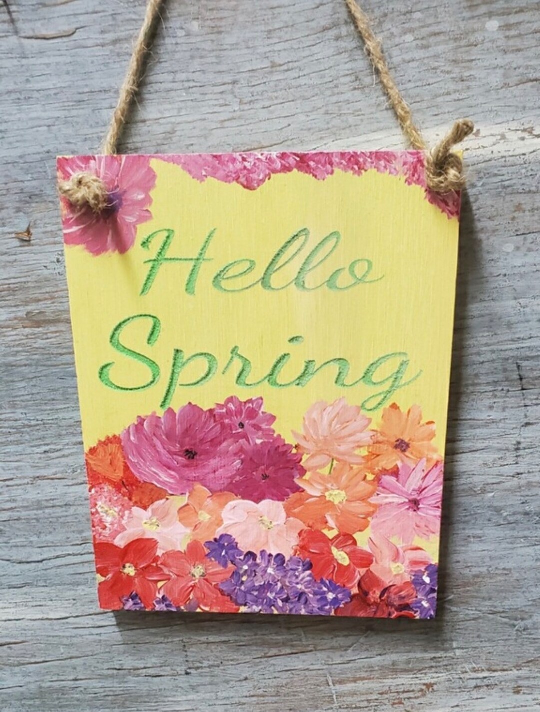 Hello Spring Door Sign | Hand Painting Indoor Outdoor Door Hanger ...