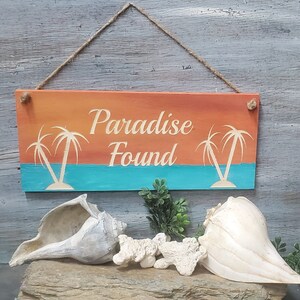 Patio Sign | Paradise Sign Wood Carved Hanging Sign | Sunset Art ...