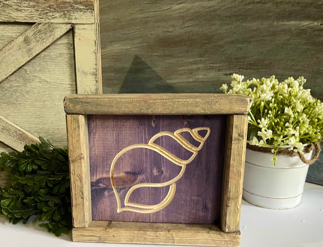 Seashell Wood Carved Shelf Sitters Signs | Beach Decor | Coastal Art ...