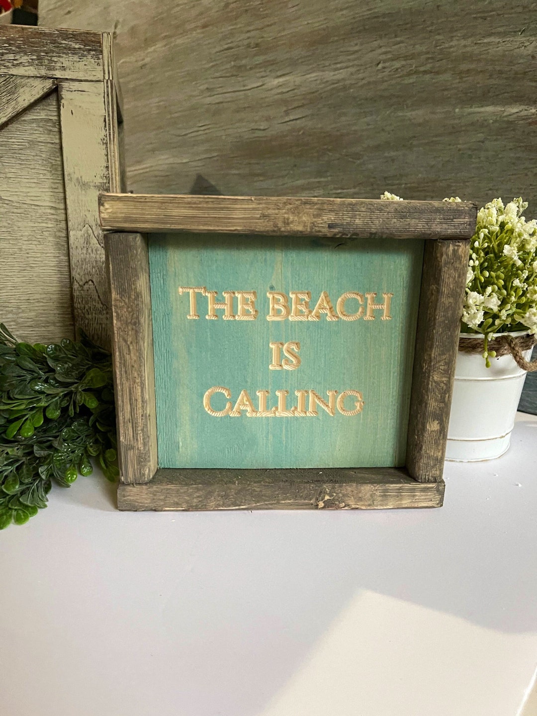 The Beach is Calling | Wood Framed Beach Sign | Rustic Wood Framed ...