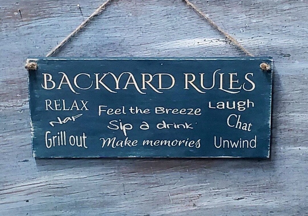 Backyard Rules Wood Carved Hanging Sign | Outdoor Sign | Deck Sign ...
