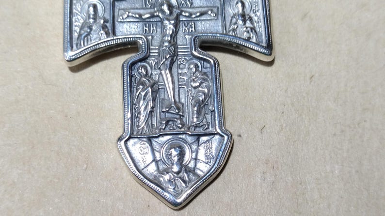 Very Great Orthodox Cross and Cord, Silver Orthodox Pendant, Orthodox ...