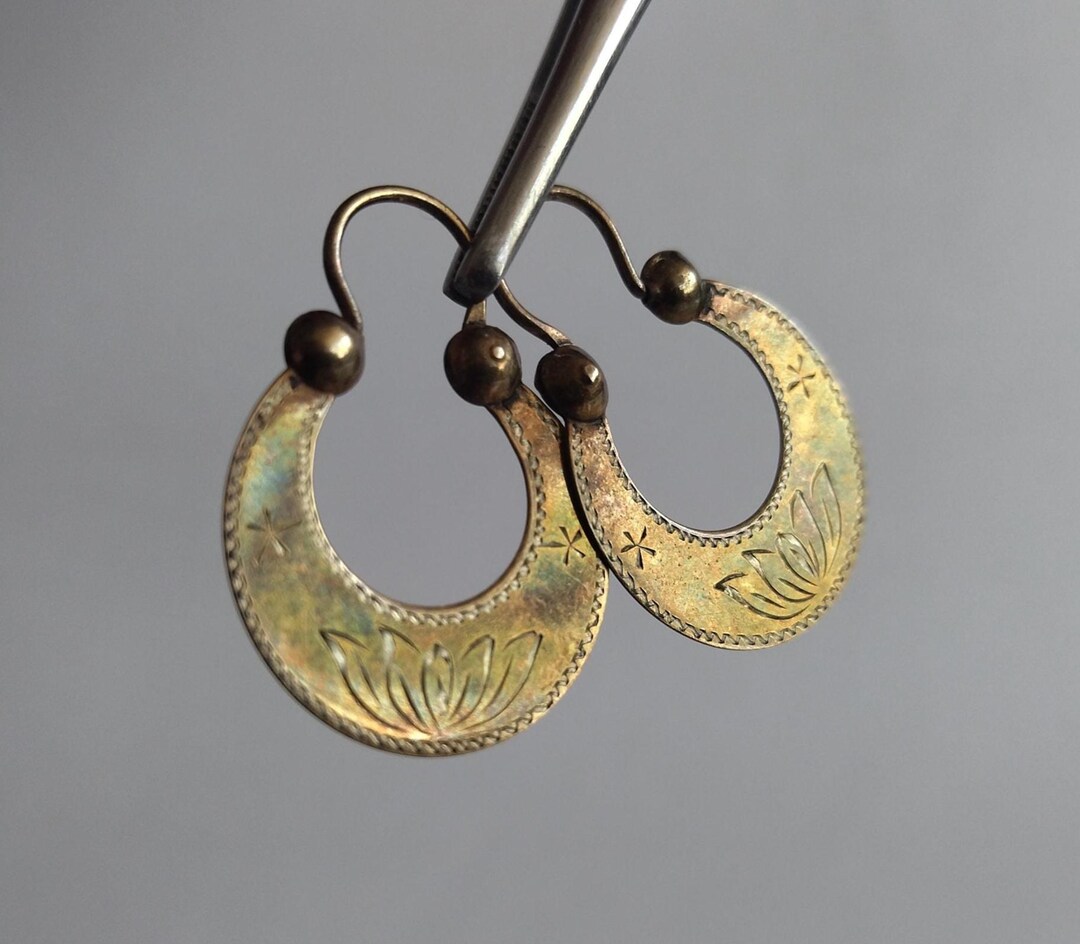Antique Ukrainian Earrings, Soviet Silver Earrings, Crescent Earrings ...