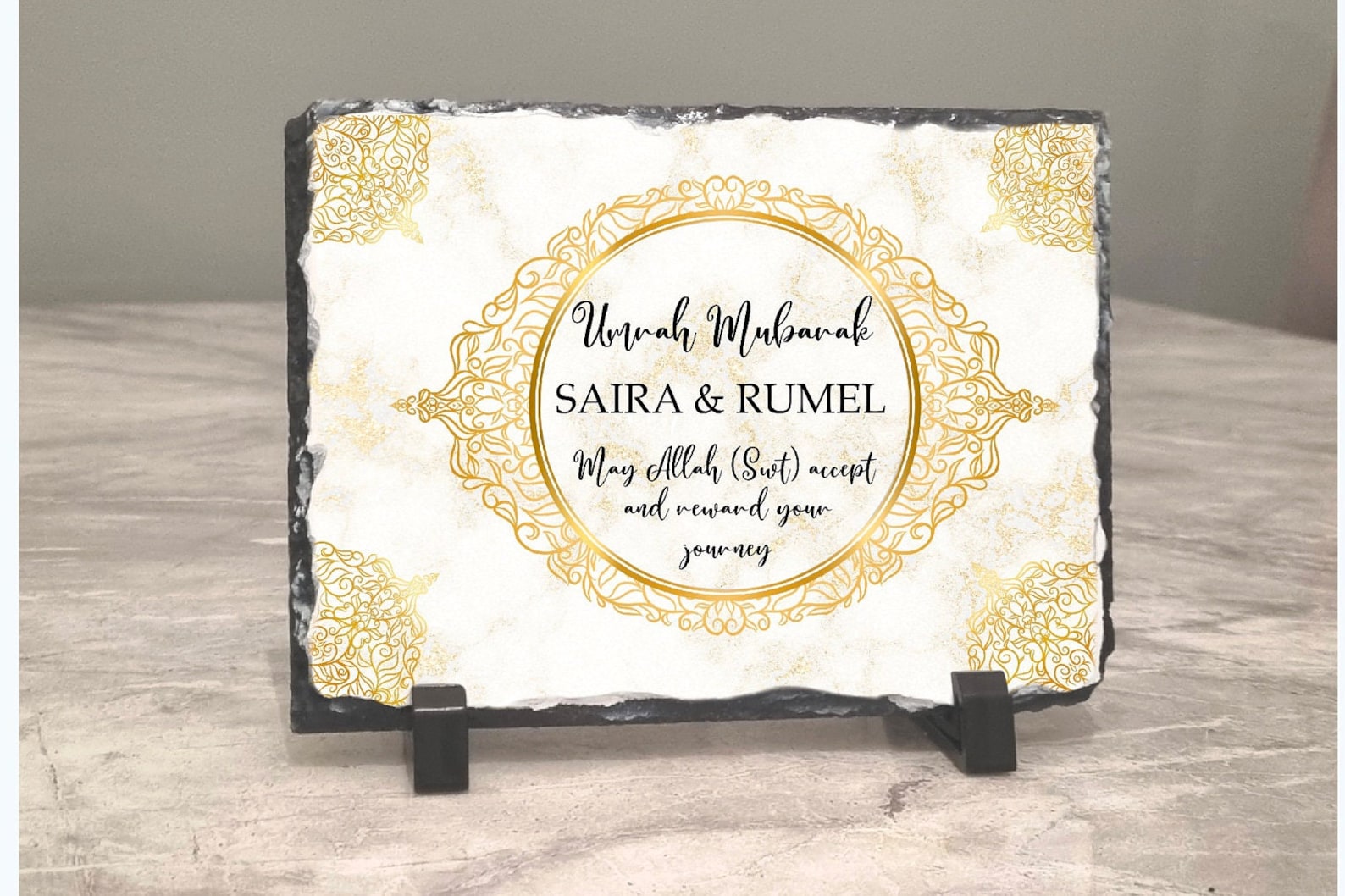 Personalised Hajj Mubarak Umrah Mubarak Slate | Gold Marble Effect ...