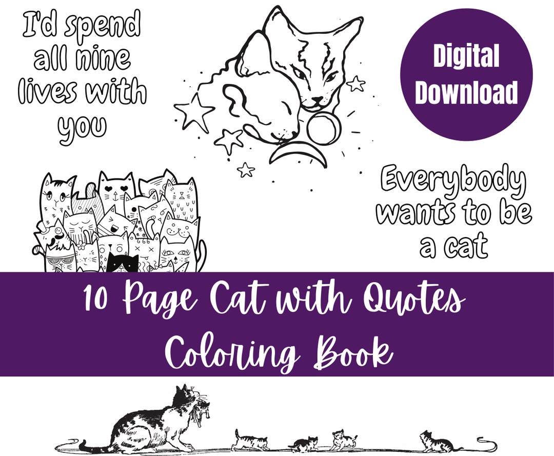 Cats and Quotes Coloring Book | Printable Coloring Book | Digital ...