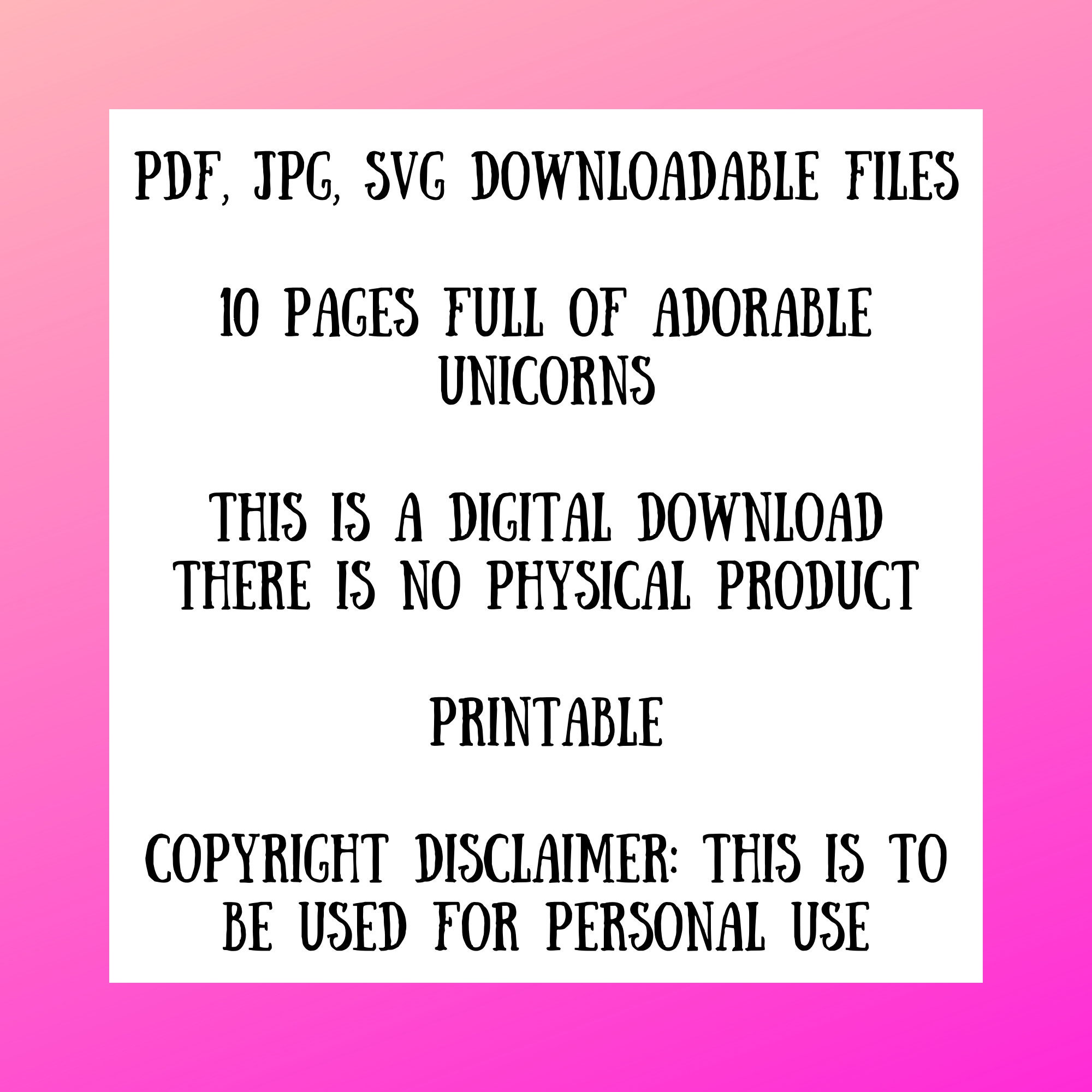 Unicorn Set 1 | Digital Download | Printable Coloring Pages | JPG, PDF ...